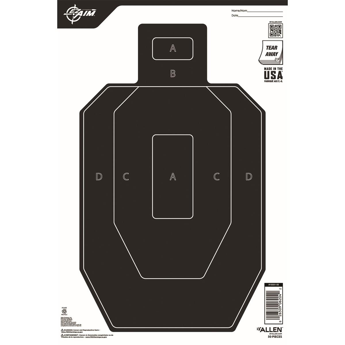 Allen EZ Aim Paper IPSC 1-2 Size Target 12x18 Black and White 50 per ...