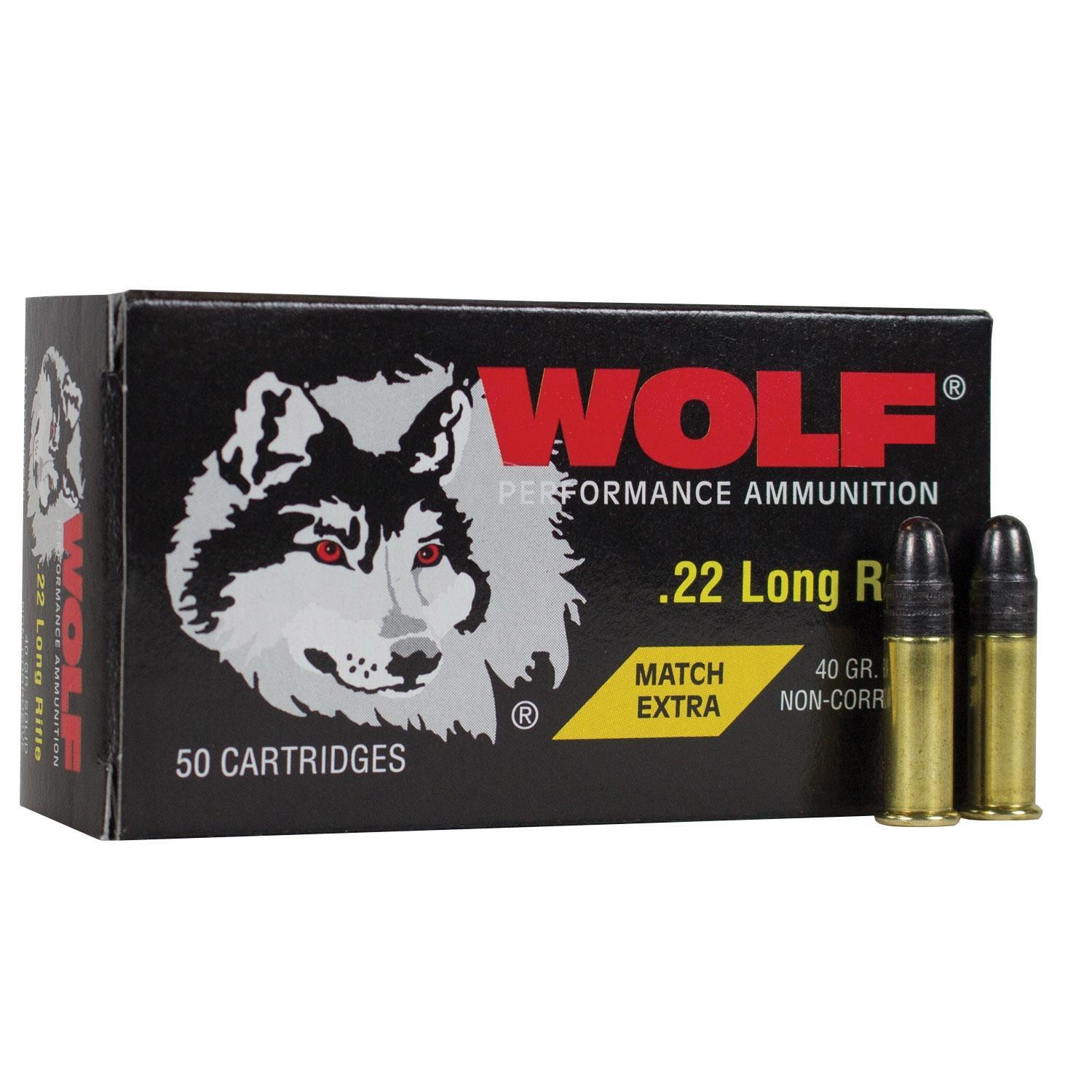 Wolf Match Extra Rimfire Ammunition .22 LR 40 gr RN 1050 fps 50-ct ...
