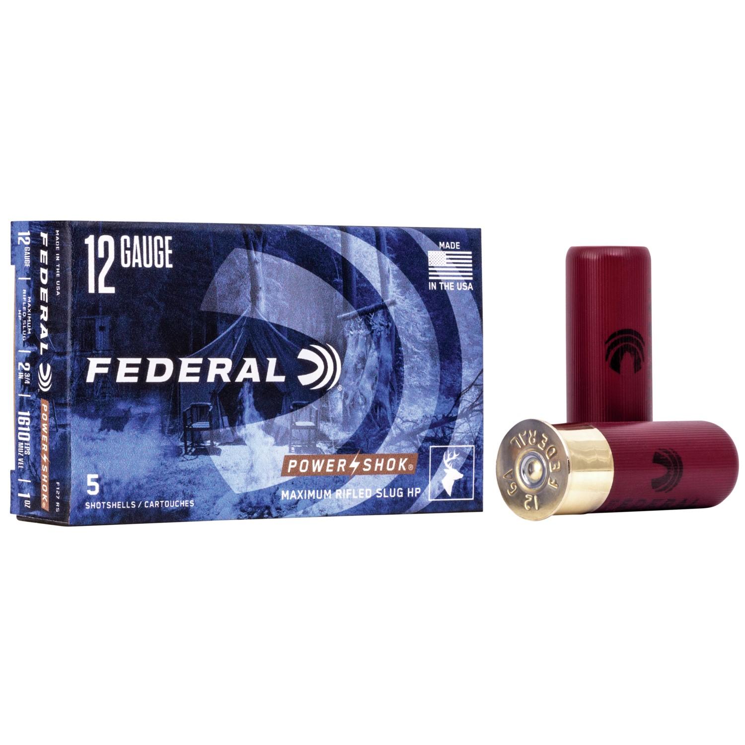 FEDERAL POWER-SHOK RIFLED SLUGS 12GA 2-3-4" MAX 1OZ HOLLOW POINT AMMO ...