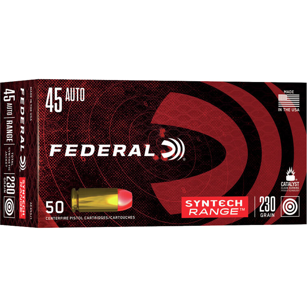 Federal Syntech Range Pistol Ammo 45 Acp 230 Gr. Tsj 50 Rd. - Pistol ...
