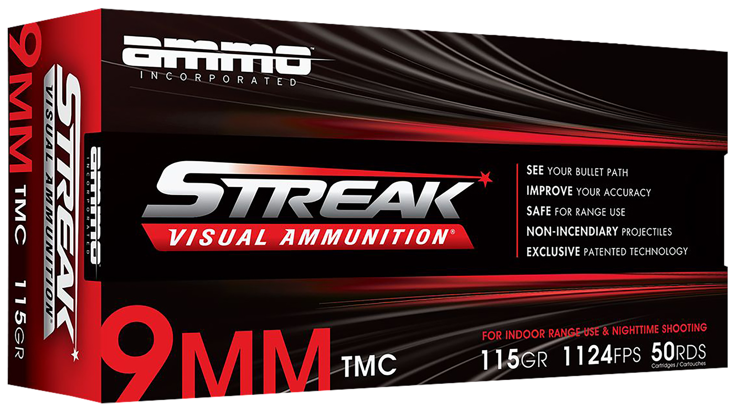 Ammo Incorporated Streak Visual (red), Ammoinc 9115tmcstrkred50 9mm 115 ... - Pistol Ammunition ...